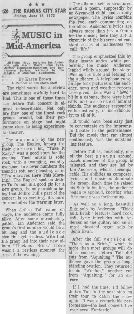 Eagles – Municipal Auditorium, Kansas City, MO, June 15, 1972