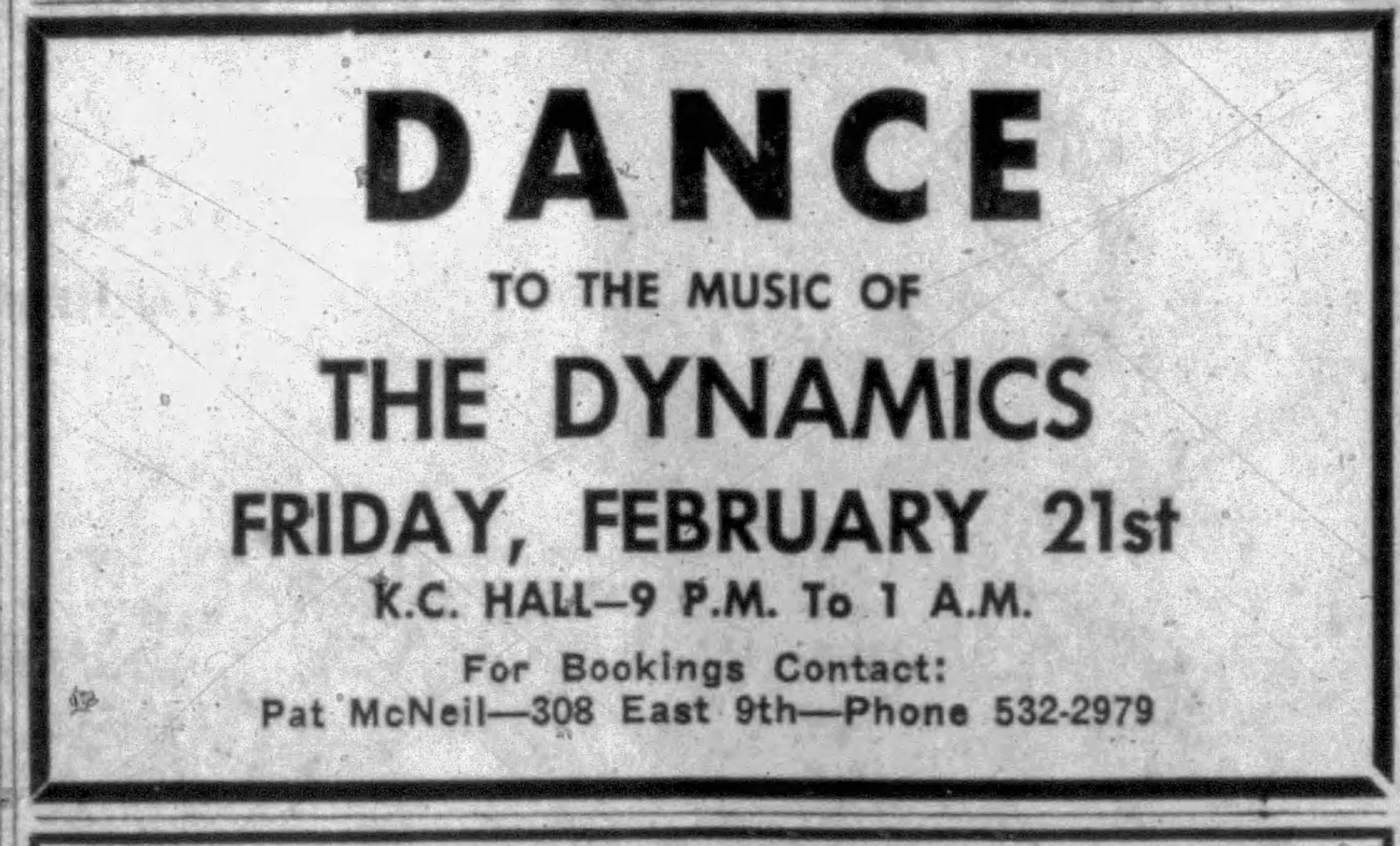 The Dynamics, K.C. Hall, North Platte, Ne, February 21, 1964