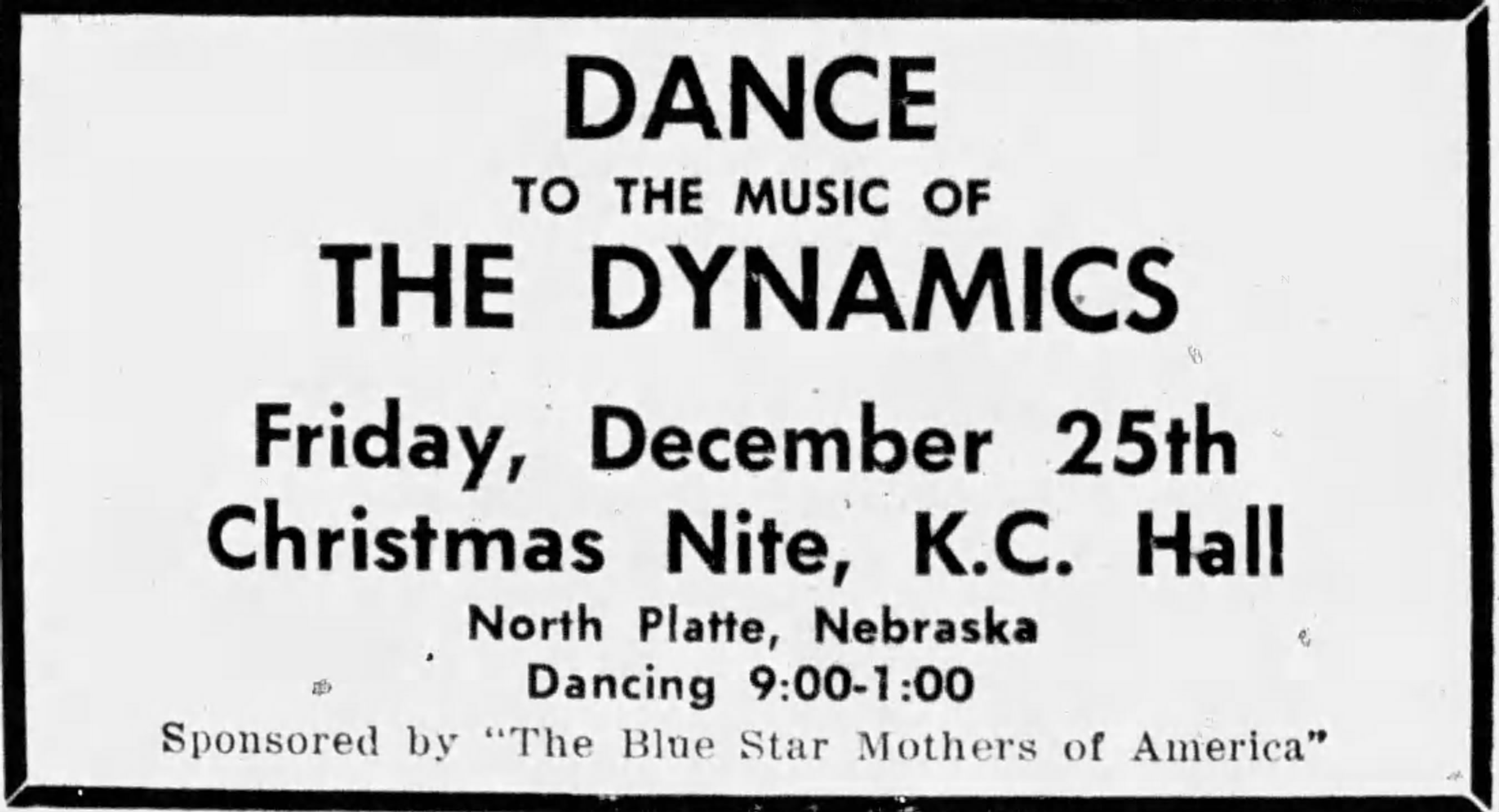 The Dynamics, K.C. Hall, North Platte, NE, December 25, 1964
